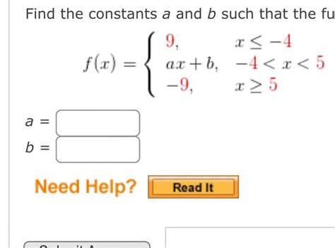 find the constants a and b such that the fu f x 9