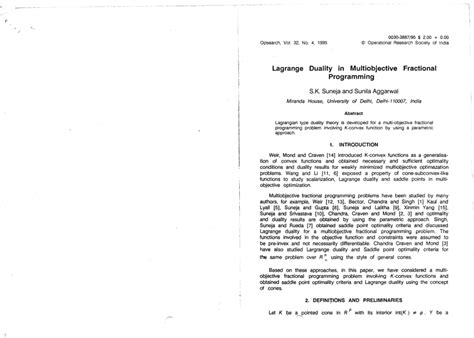pdf lagrange duality in multiobjective fractional programming