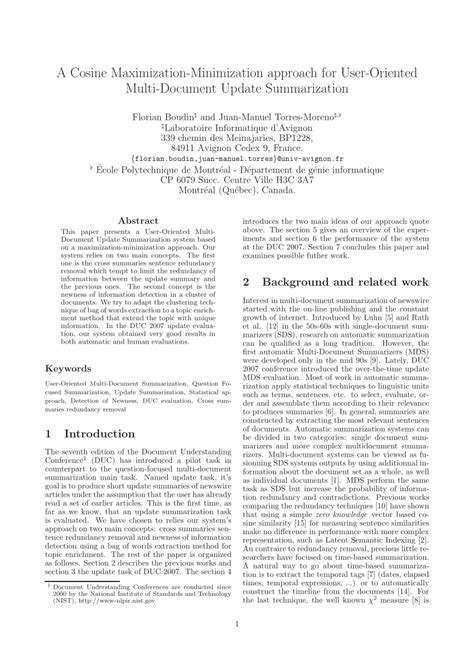 pdf a cosine maximization minimization approach for user oriented multi document update
