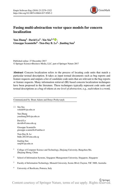 fusing multi abstraction vector space models for concern localization request pdf