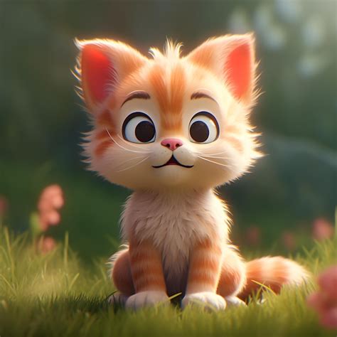 Un Gato De Dibujos Animados Sentado En La Hierba Foto Premium