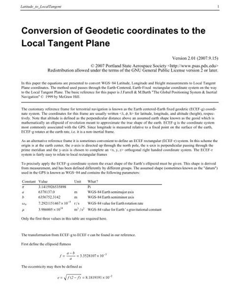 conversion of geodetic coordinates to the local tangent plane