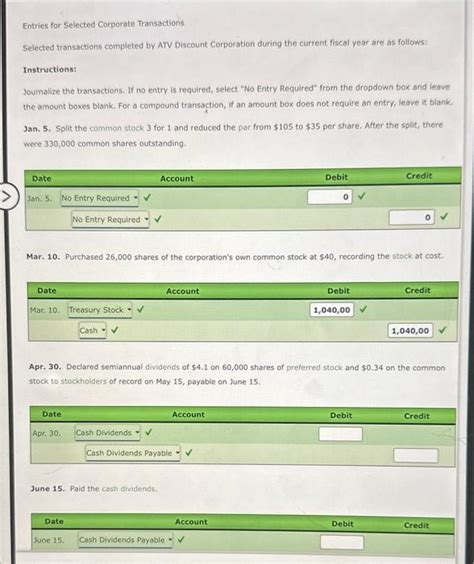 Solved Entries For Selected Corporate Transactions Selected Chegg