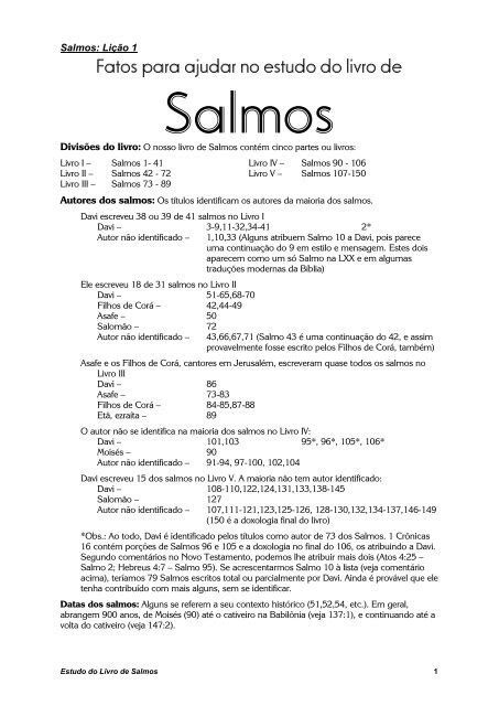 Estudo Do Livro De Salmos Em Pdf Resenhas De Livros