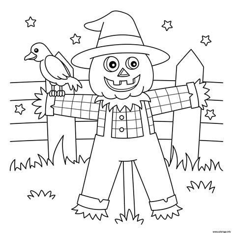 Coloriage Halloween Epouvantail Dans Une Ferme JeColorie