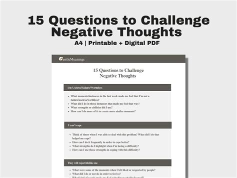 15 Questions To Challenge Negative Thought Challenging Etsy