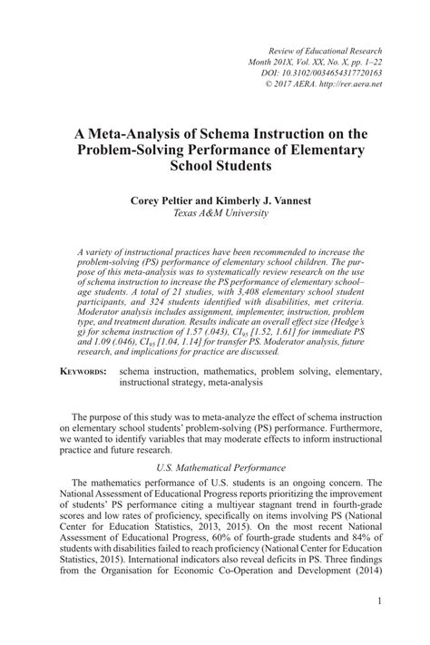 pdf a meta analysis of schema instruction on the problem solving performance of elementary