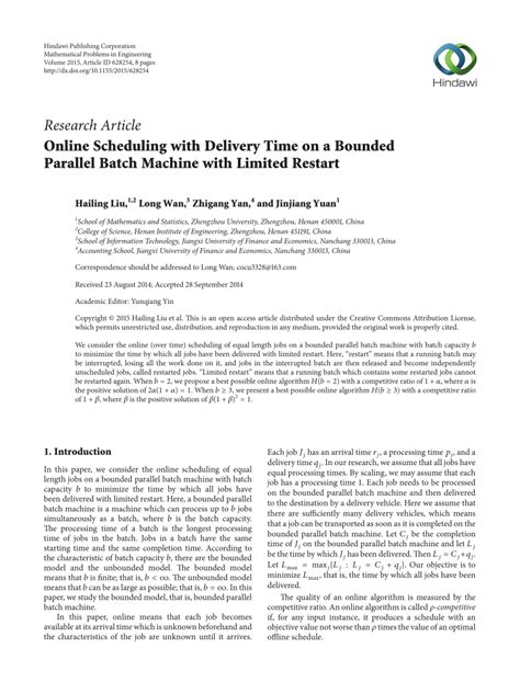 pdf online scheduling with delivery time on a bounded parallel batch machine with limited restart