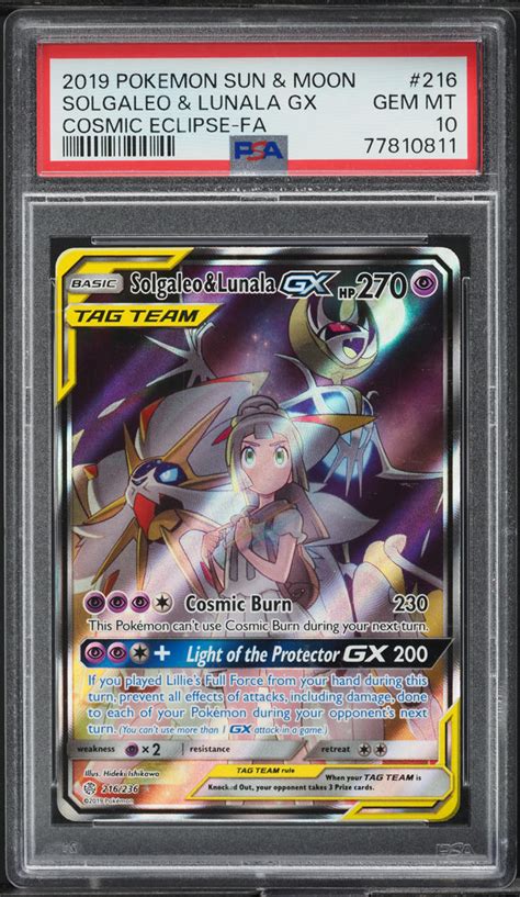 2019 Pokemon SM Cosmic Eclipse Full Art Solgaleo Lunala GX 216 PSA