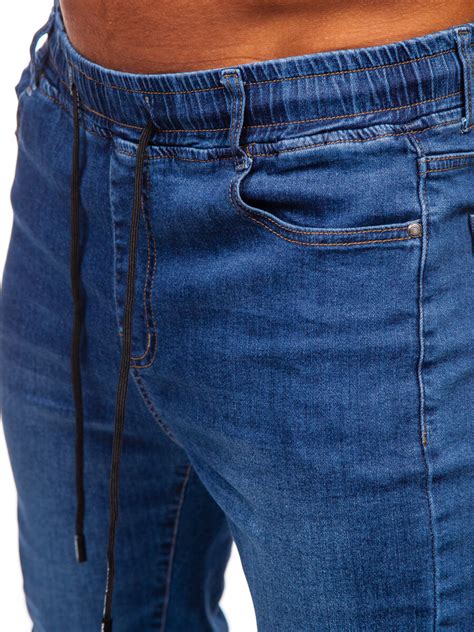 Granatowe spodnie jeansowe joggery męskie Denley 8122