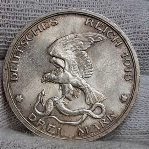 Germany Deutschland Preußen Prussia 3 Mark Silber 1913 Jahrhundertfeier