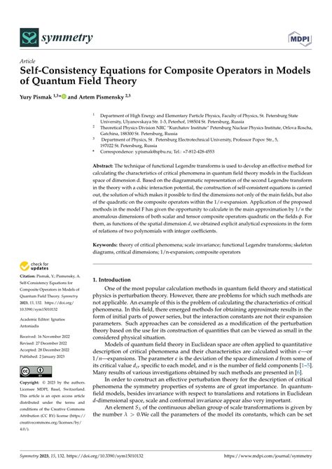 pdf self consistency equations for composite operators in models of quantum field theory