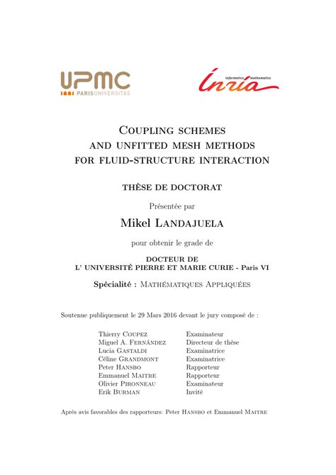pdf coupling schemes and unfitted mesh methods for fluid structure interaction