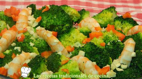 Receta de brócoli al horno con langostinos Recetas de cocina con