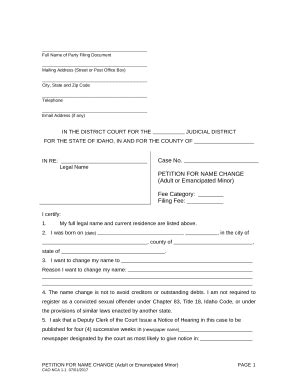 Idaho Name Change Doc Template Pdffiller