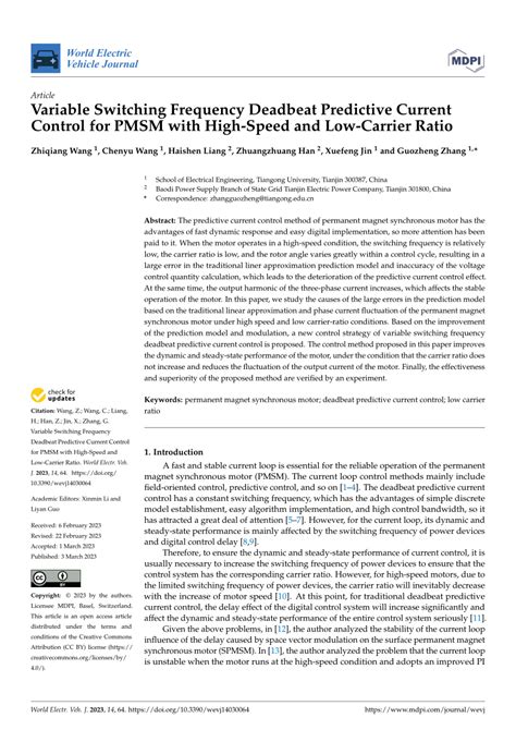 pdf variable switching frequency deadbeat predictive current control for pmsm with high speed