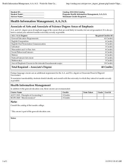 Fillable Online Ww2 Nscc Health Information Management A A A S