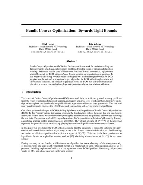 pdf bandit convex optimization towards tight bounds