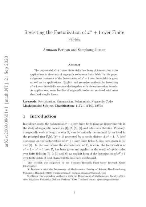 pdf revisiting the factorization of x n 1 over finite fields
