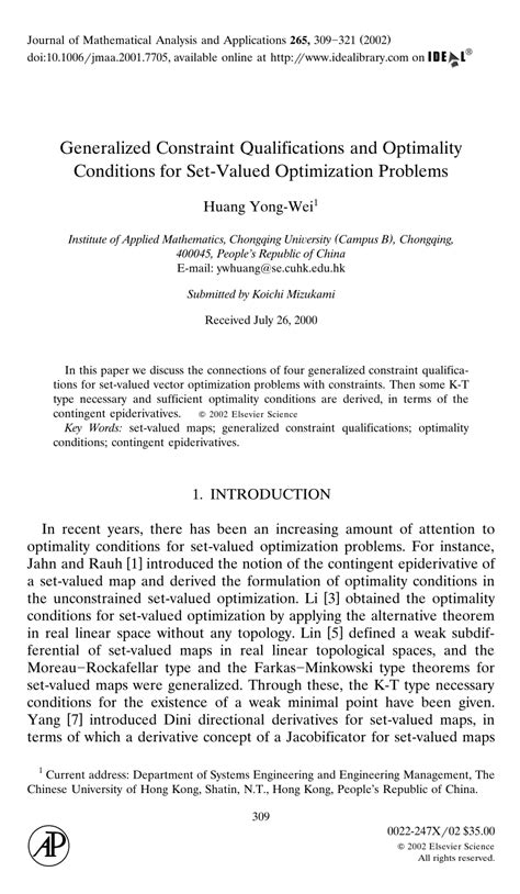 pdf generalized constraint qualifications and optimality conditions for set valued