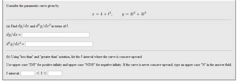 solved consider the parametric curve given by x 4 t 2 g