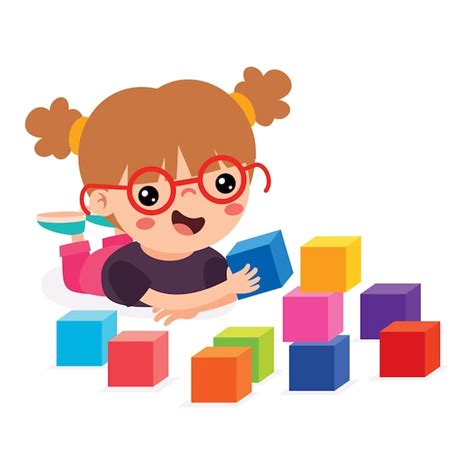 Criança brincando blocos de construção Vetor Premium