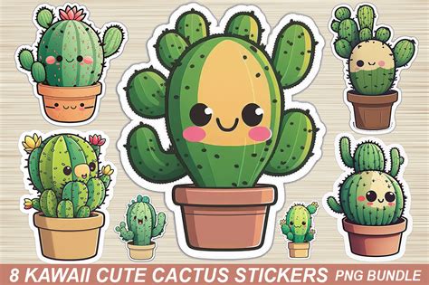 Kawaii Cute Cactus Stickers Bundle Graphic By Designartstore Creative