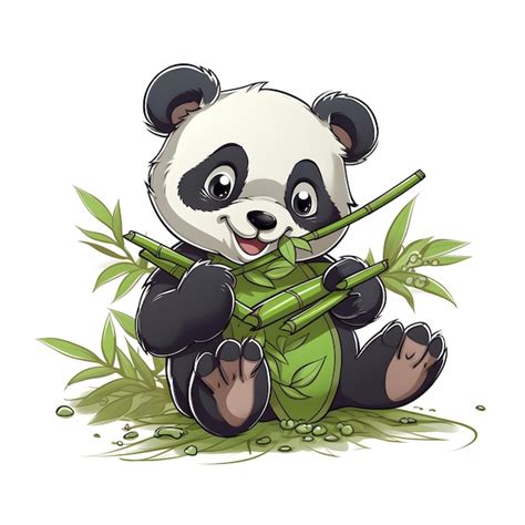 Un panda de dibujos animados está sentado en el suelo y sostiene un