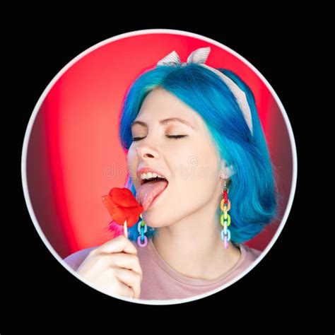 Model Licking Milk From A Wine Glass Close Up Gray Background Stock Image Image Of Licking