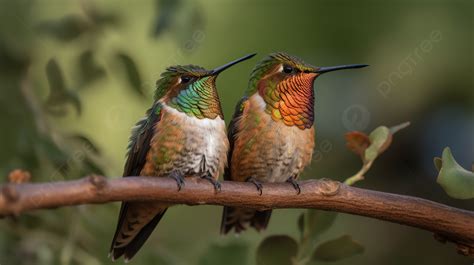 Paar Kolibris Auf Einem Ast Sitzen Bild Von Männlichen Und