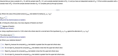 solved sample mean of xˉ2 35 and the sample standard