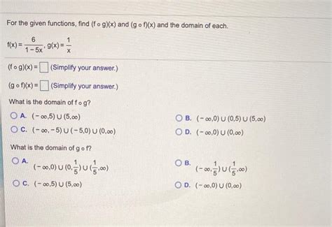 solved for the given functions find fog x and gof x