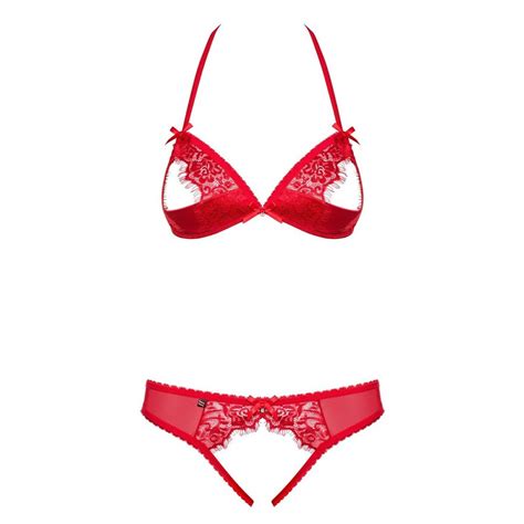 Ensemble Soutien Gorge Ouvert Et String Rouge Obsessive Fitancy
