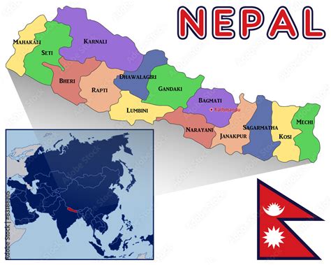 Map Flag And Location Of Nepal Vector De Stock Adobe Stock