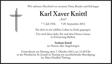 Traueranzeigen Von Karl Xaver Knittl SZ Gedenken De