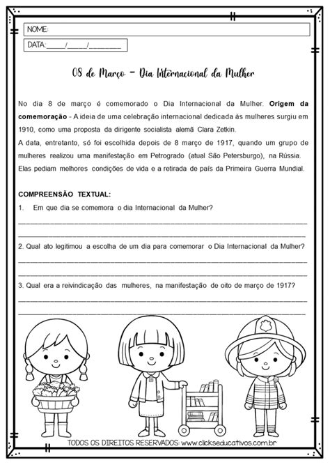 3 Atividades Do Dia Internacional Da Mulher