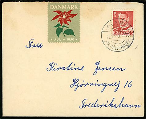 25 øre Fr IX og Julemærke 1950 annulleret med pr stempel Øland pr
