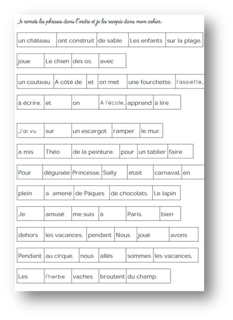 Remettre Des Phrases En Ordre Cm2