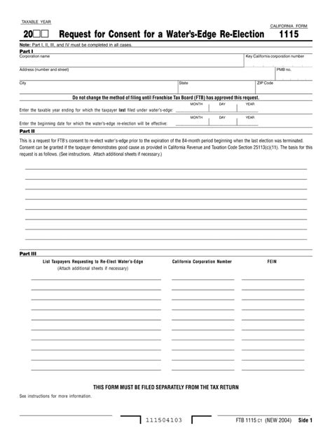 Fillable Online Ftb Ca 2004 Request For Consent For A Water S Edge Re