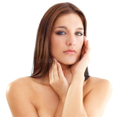 Woman Skincare And Hands On Face With Makeup Cosmetics And Dermatology On White Background