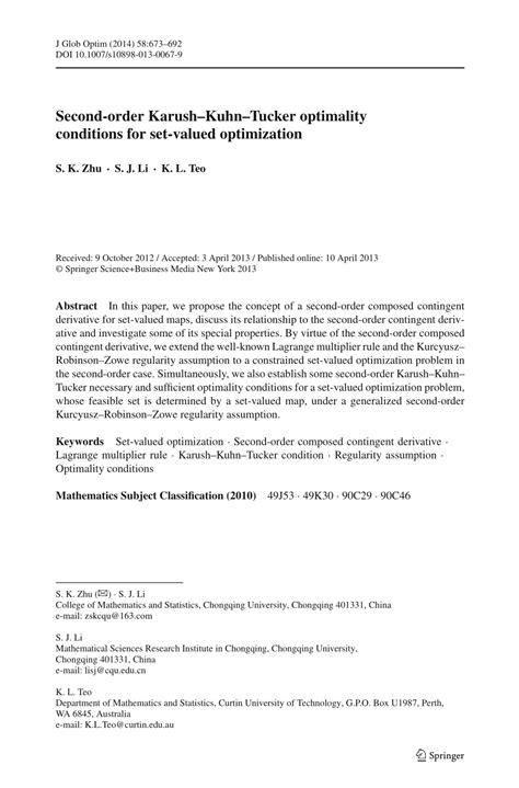 pdf second order karush kuhn tucker optimality conditions for set valued optimization