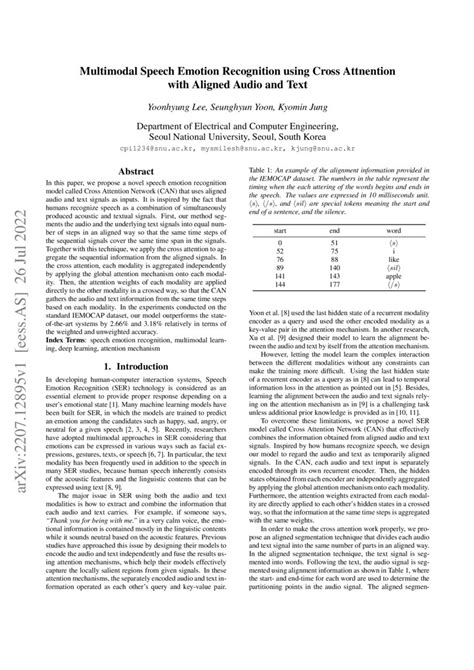 multimodal speech emotion recognition using cross attention with aligned audio and text deepai