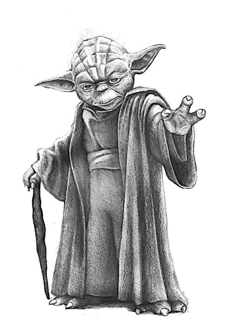 A Pencil Drawing Of Yoda From Star Wars