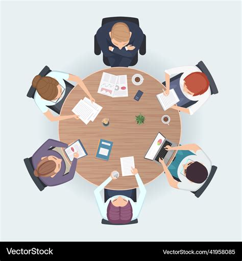 Round Table Top View Business People Sitting Vector Image