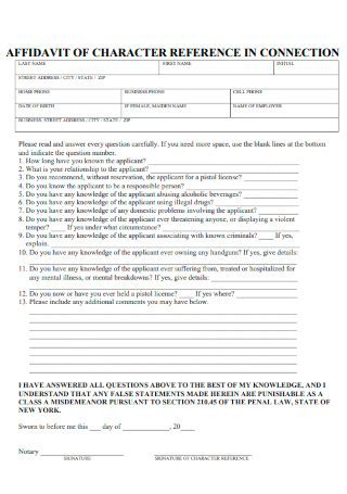 Sample Affidavit Of Character In Pdf Ms Word