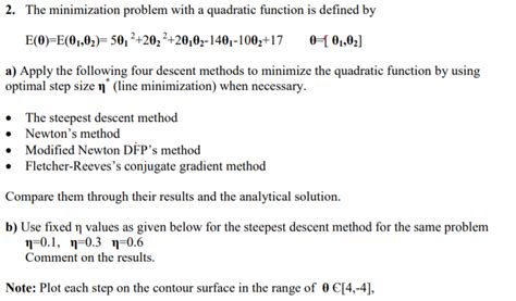 the minimization problem with a quadratic function is