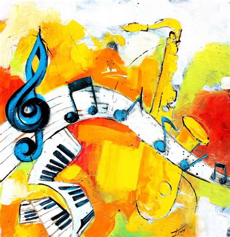 Art Musique Peinture Sur Toile De Trompette Piano Et Notes De Musique