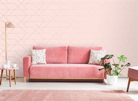 Papel tapiz líneas gráficas rosa suave y oro Desconitunado DecoraPro