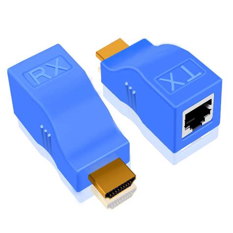Microware Blue HDMI 30M Extender To RJ45 Cat5 Network LAN Ethernet