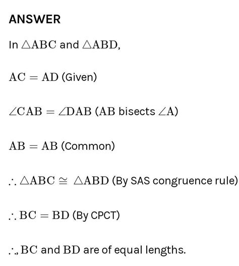 in quadrilateral abcd ac cd and ab bisect angle a and triangle abc is congruent to triangle abd